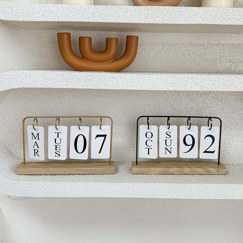 Wooden Desktop Flip Calendar Turn Page Design Creative Series Standing ...