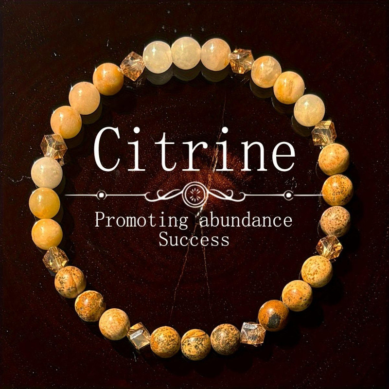 Citrine Stone Beaded Bracelet Jewelry for Abundance and Success Unisex ...