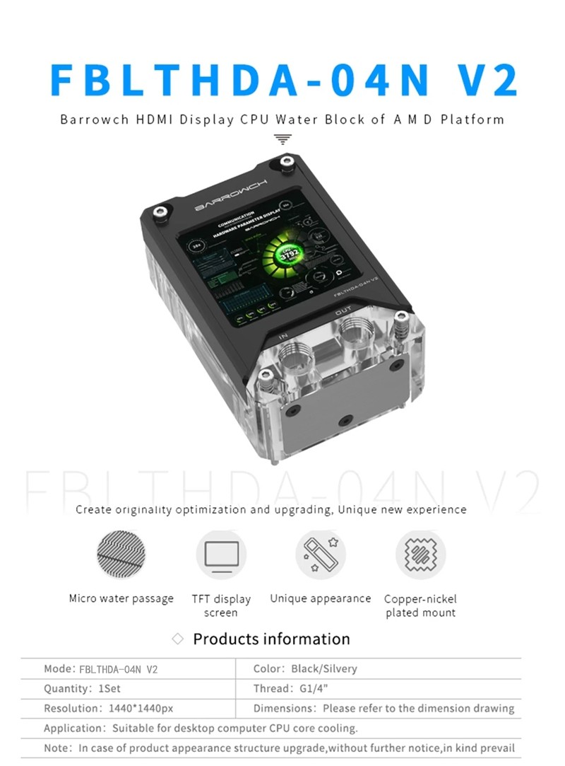 Barrowch HDMI Display CPU Water Block, Liquid Cooling Cooler For ...