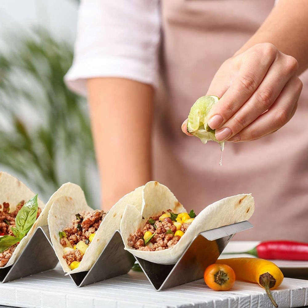 3 Slots Taco Holders Stainless Steel Mexican Taco Stand Pancake Tray ...