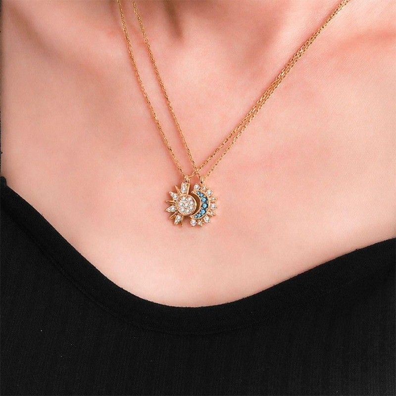 2Pcs/set Magnetic Couple Matching Necklace Sun Moon Heart Shape Jewelry ...