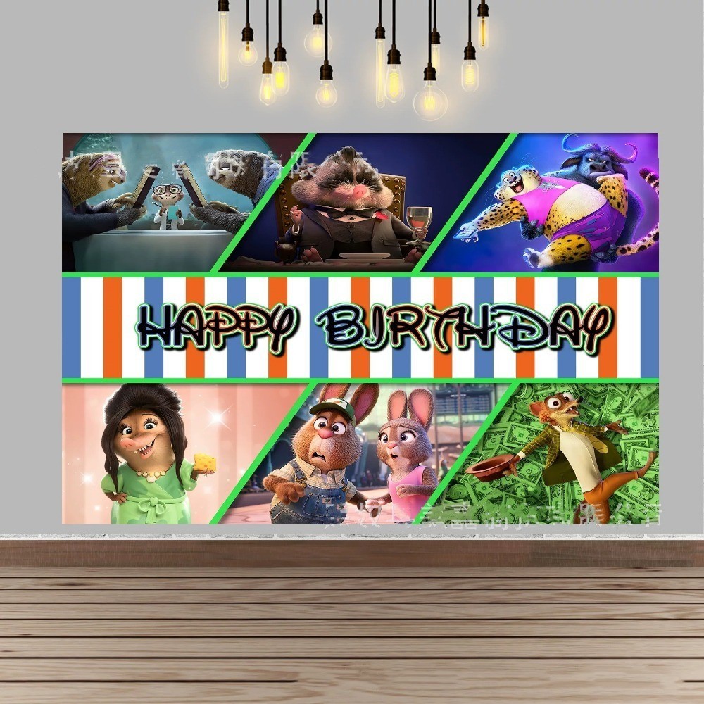Zootopia Birthday Backdrop Judy Nick Party Decoration kids Baby Shower ...