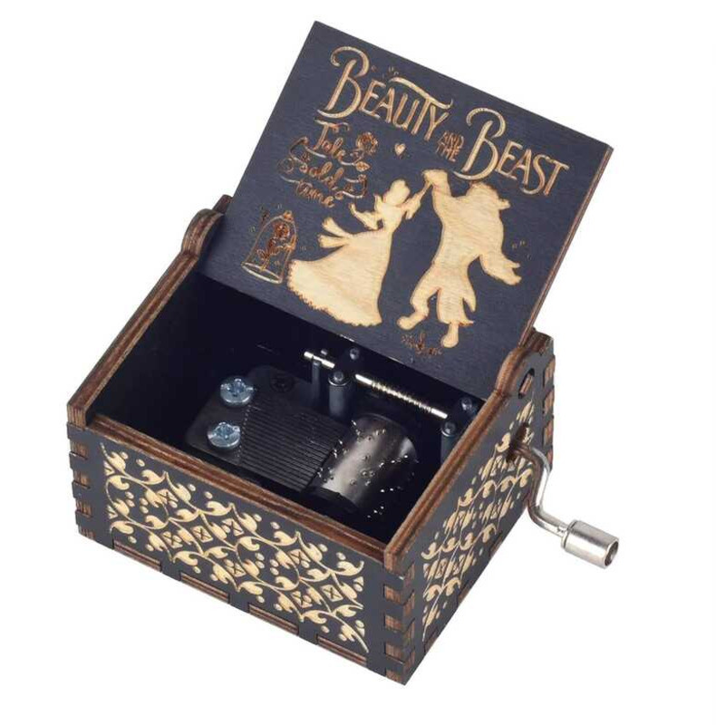 Hot Wood Beauty and the Beast Colorful Laser Engraved Hand Crank Modern ...