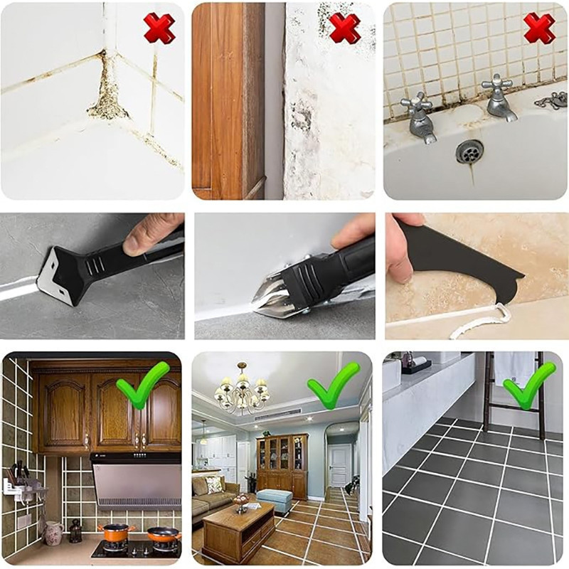 Silicone Caulk Finishing Tool Kit for Multi-Surface, Grout Removal ...