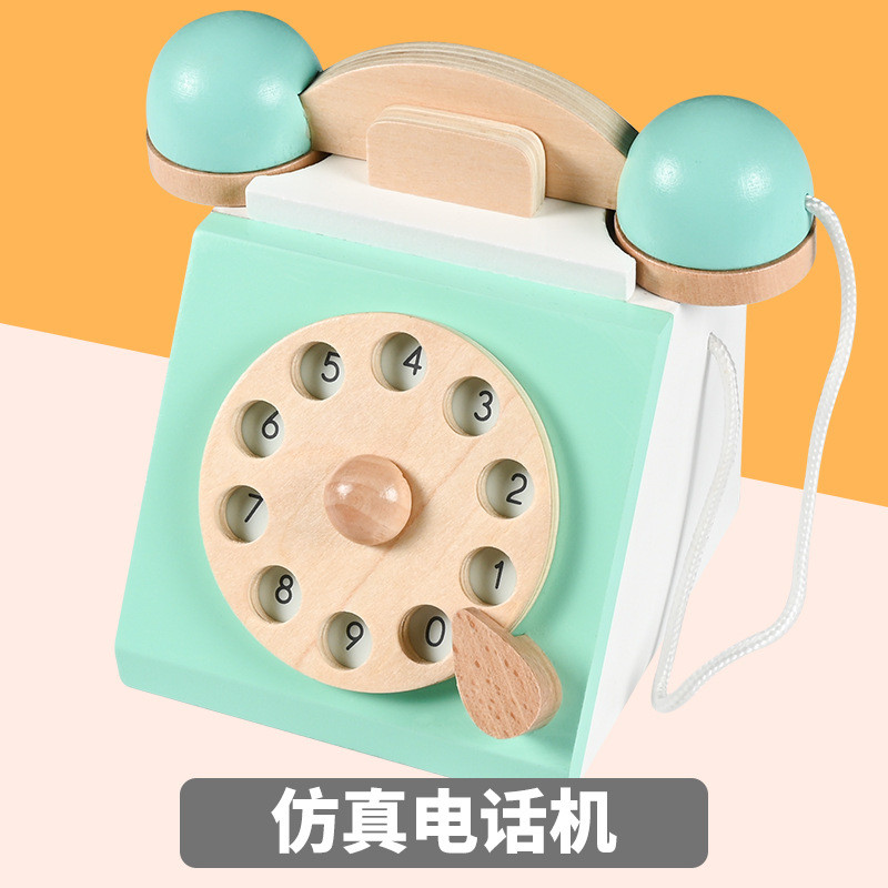 Kids Wooden Play House Simulation Telephone Set - Educational Number ...