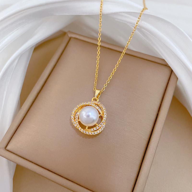 Stainless Steel Bird's Nest Pearl Zircon Necklace，Elegant and Gorgeous ...