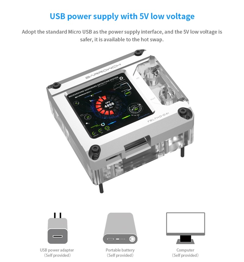 Barrowch HDMI Display CPU Water Block, Liquid Cooling Cooler For ...