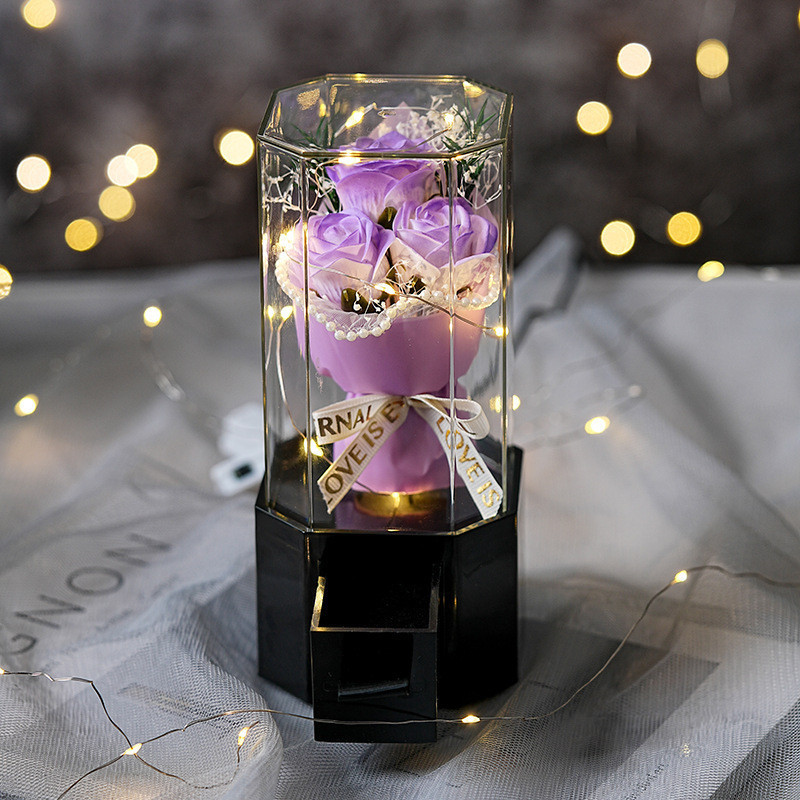 LED Eternal Rose Soap Flower Surprise Jewelry Music Box Acrylic Cover ...