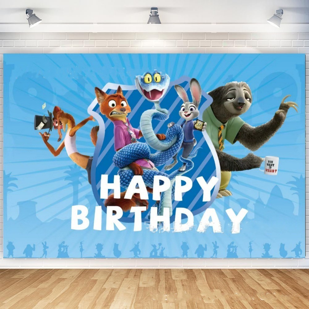 Zootopia Birthday Backdrop Judy Nick Party Decoration kids Baby Shower ...