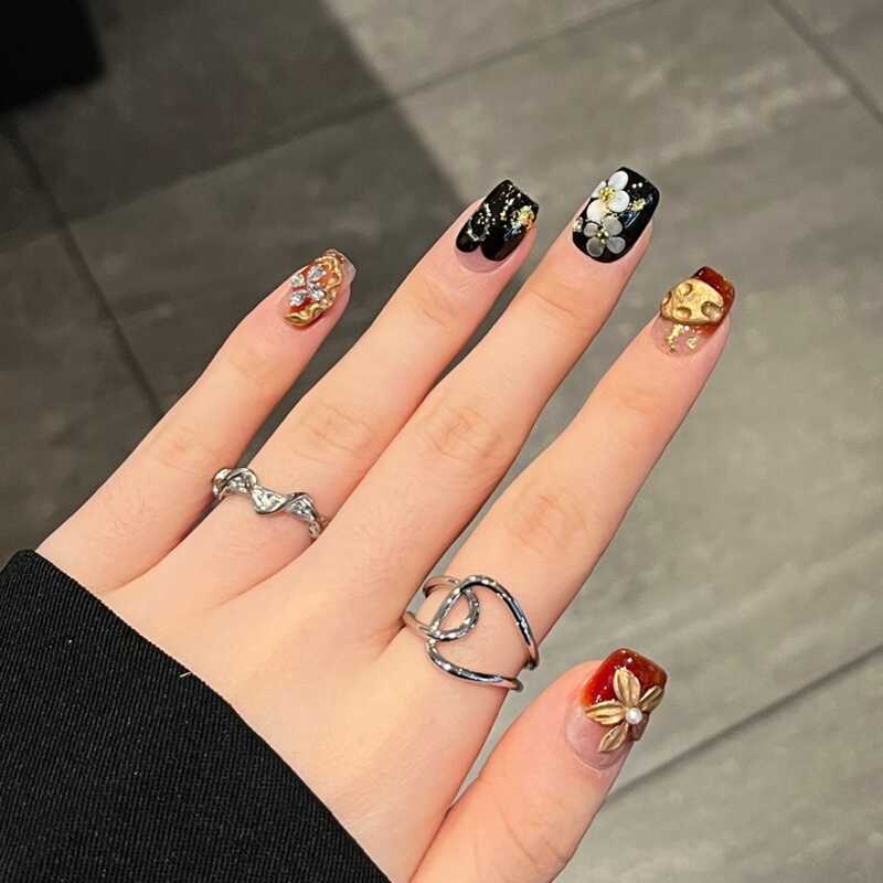 Pure Handmade Wearing Nails High-End Light Luxury Style Carved Heavy ...