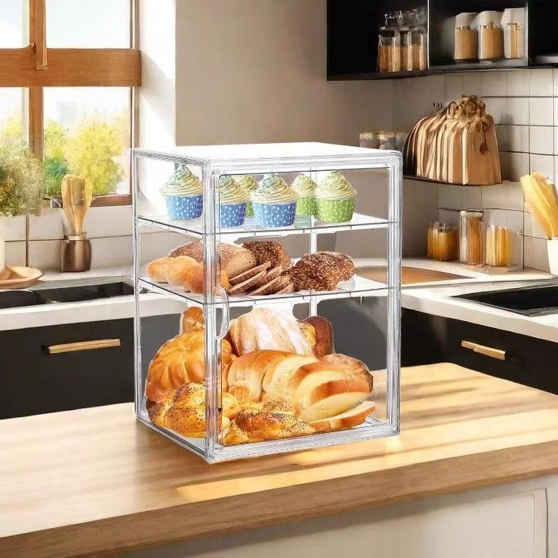 2/3 Layers Magnetic Dustproof Acrylic Display Case Store Dessert Cake ...