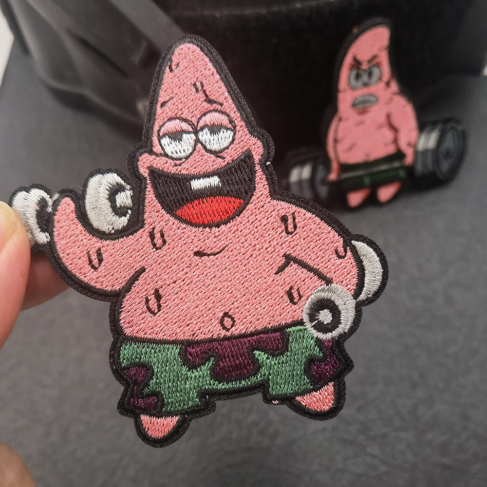 Patrick Star Gym Dumbbell Weightlifting Bodybuilding Embroidered Hook ...