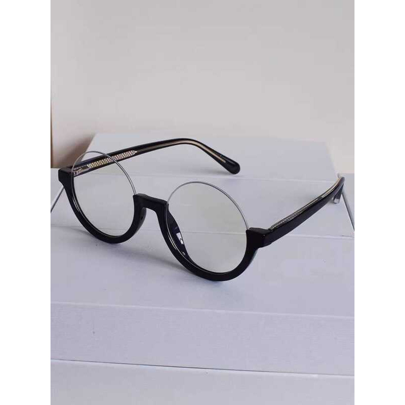 Lower Half Black Round Myopia Men and Women Frame Anime Two-Dimensional ...