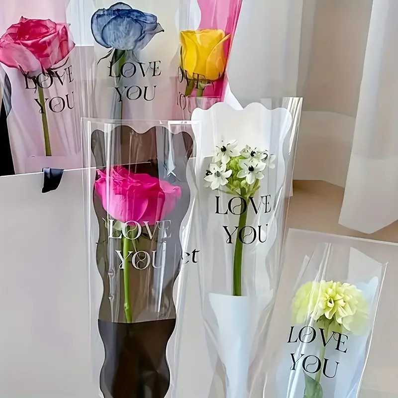 50Pcs Love Single Flower Packaging Bag Small Bouquet Gift Diy Wrapping ...