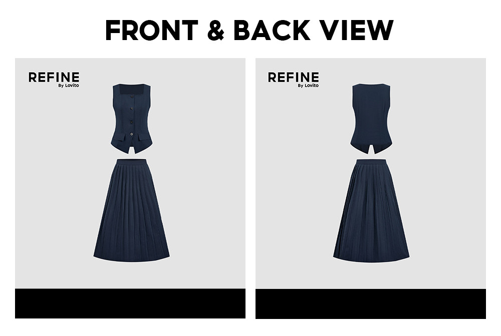 (Refine by Lovito) Women Elegant Tops or Bottoms Pleated Button Fake ...