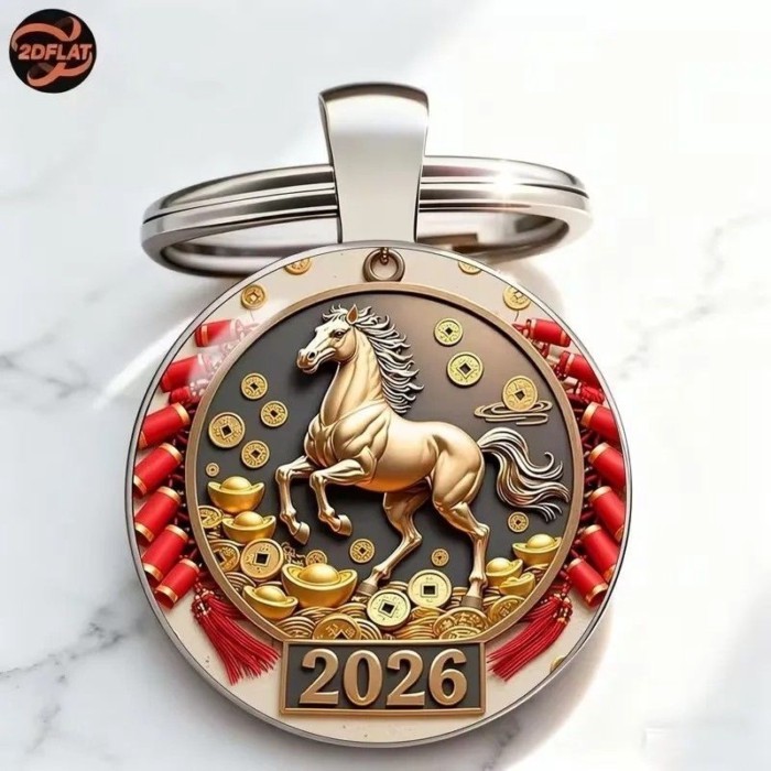New 2026 Year Of The Horse Series Keychain 2D Flat Glass Picture ...