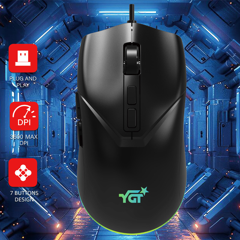 YYM | YGT GM-07 7D Wired RGB Gaming Mouse Colorful Lighting Portable ...