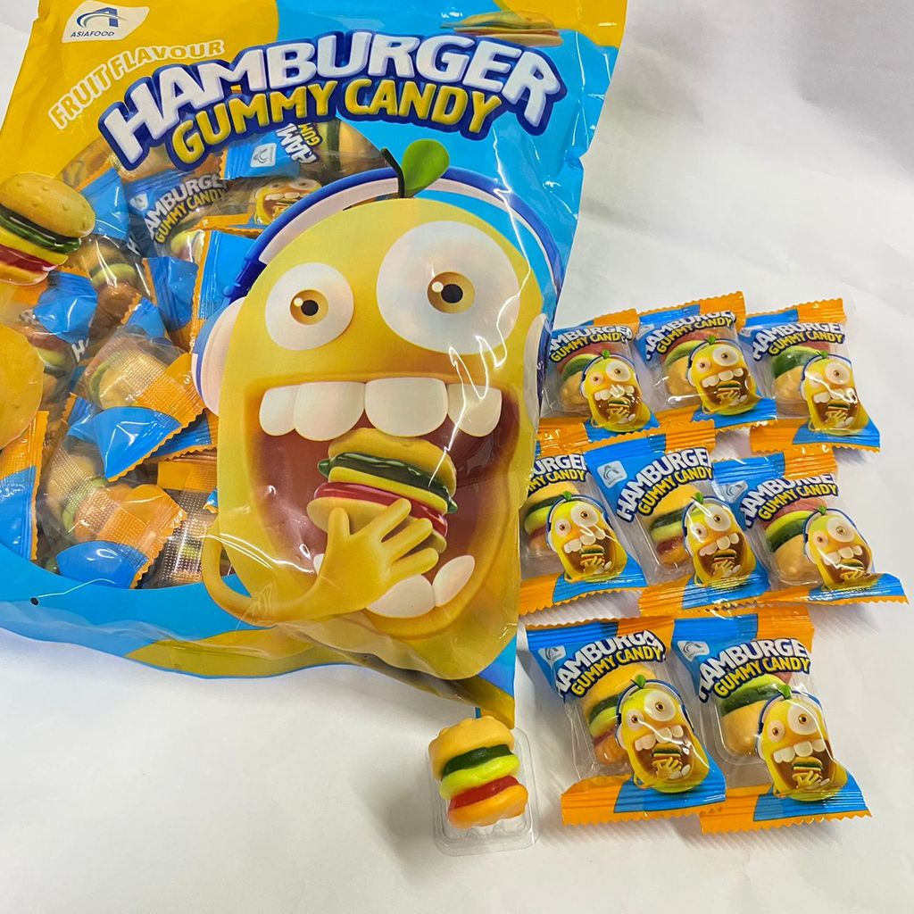 300G Burger Gummy Candy Fruit Flavor Chewy Individually Wrapped Candy ...