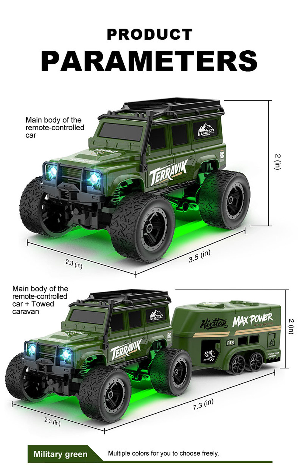 1:64 MINI RC Climbing Car Hummer Land Rover Model With Trailer Full ...