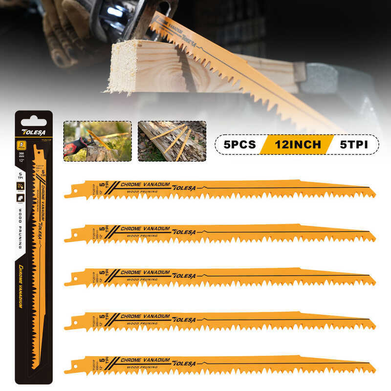 TOLESA 5Pcs Pruning Reciprocating Saw 5 TPI Sawzall Blades Green ...