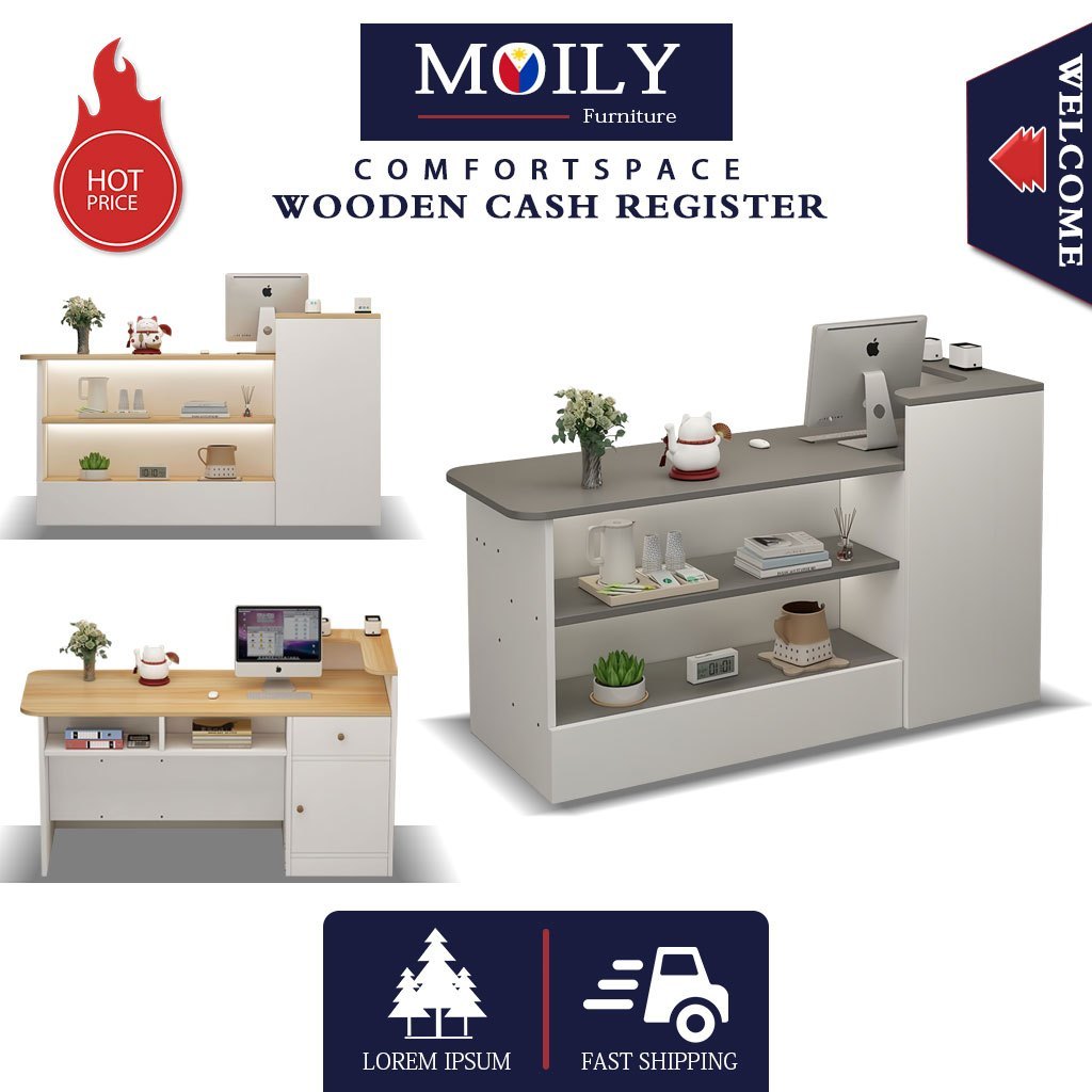 Wooden modern minimalist cash register, convenience store front desk ...