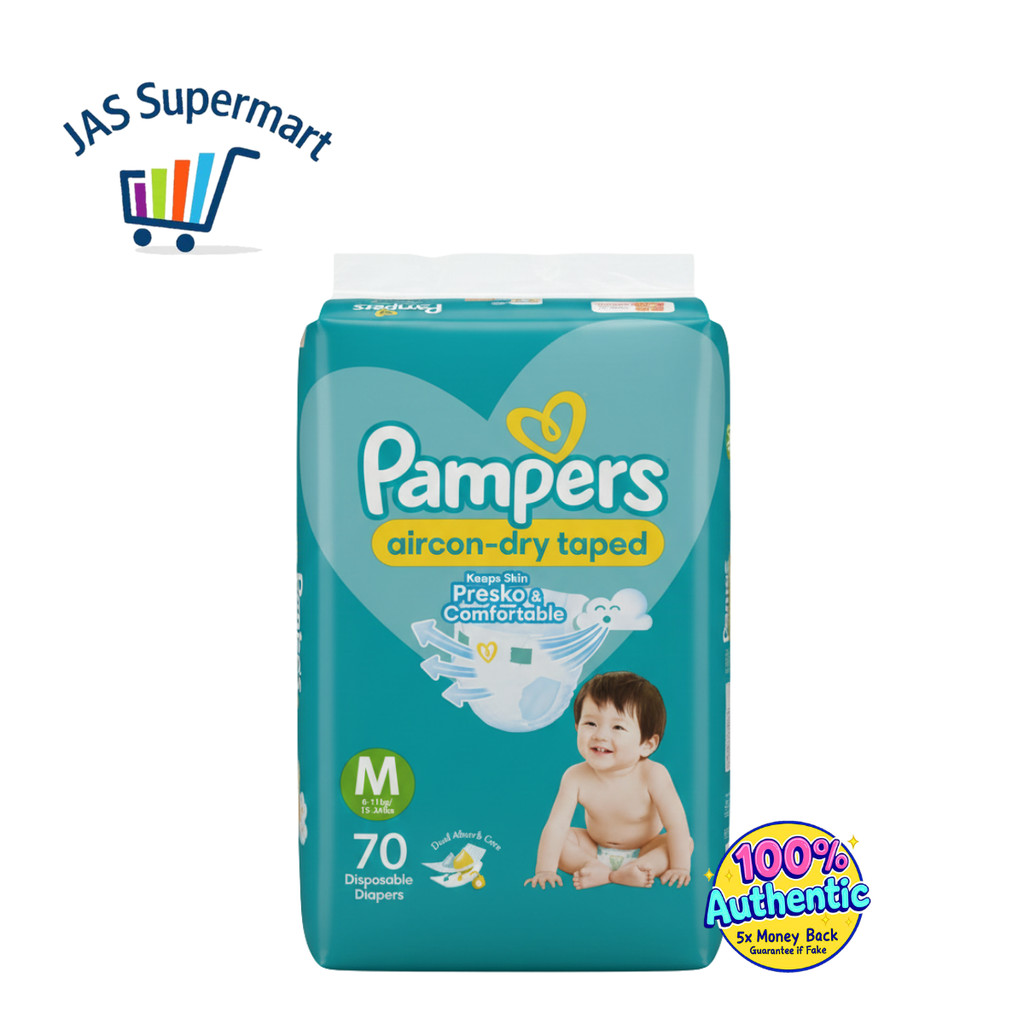 Pampers Aircon Dry Taped Diaper M 70s – Breathable Dryness & All-Day ...