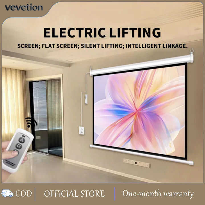 White and grey fiberglass material, 16:9 HD Electric Projection Screen ...