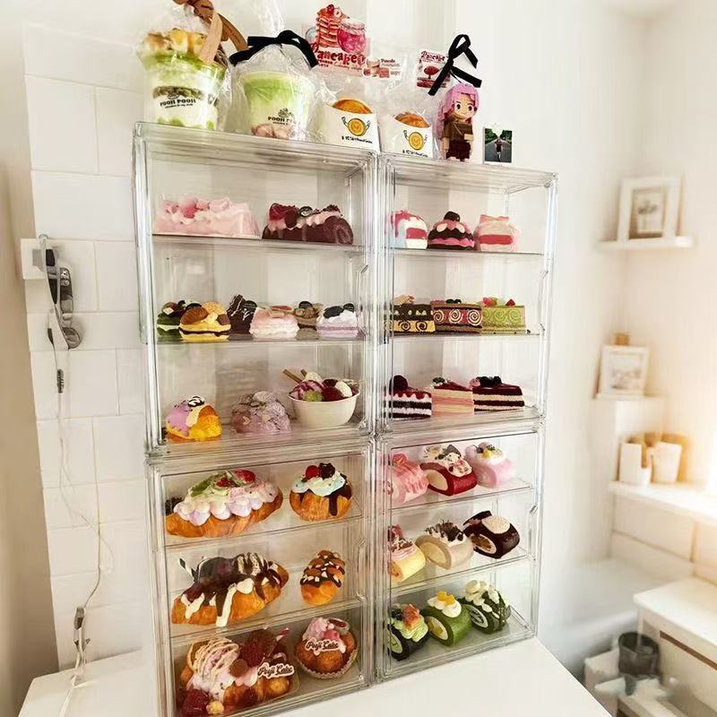 2/3 Layers Magnetic Dustproof Acrylic Display Case Store Dessert Cake ...