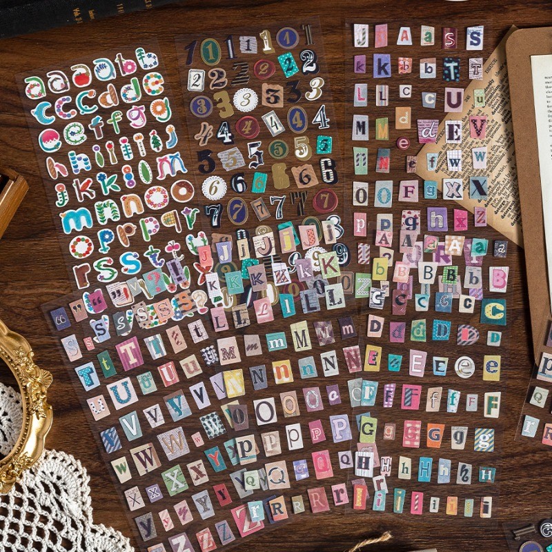 300pcs Alphanumeric Stickers Retro Uppercase Lowercase English Letters ...