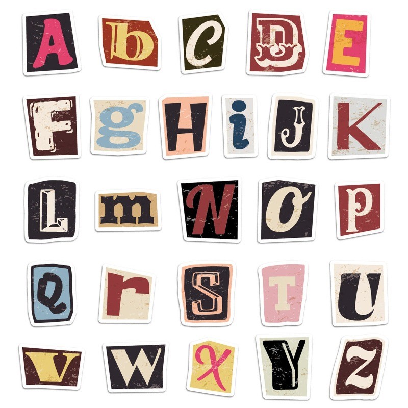 300pcs Alphanumeric Stickers Retro Uppercase Lowercase English Letters ...