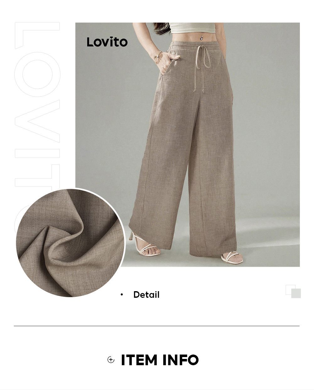 Lovito Casual Women Pants Tie Front Spring/summer Coffee Color Pants ...