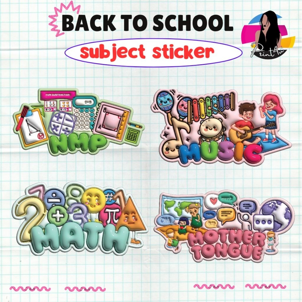 sticker subject 3D style effect - subject label student notebook - cute ...