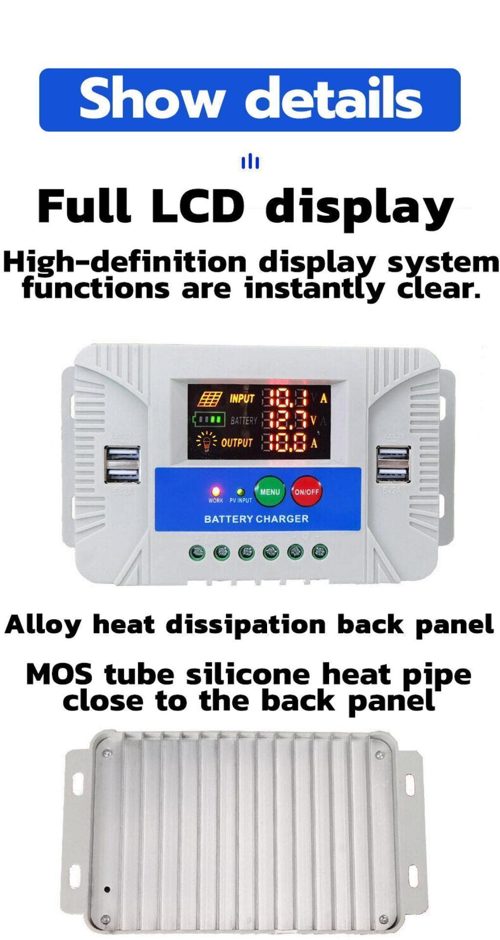 Charge Controller 60A 30A 20A 12V 24V Auto LCD Dual USB Smart Regulator ...