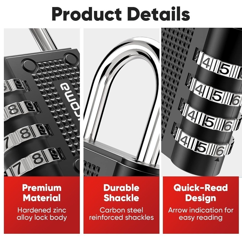 Mini Lock Resettable 3-4 Digits Number Code Padlock Combination Padlock ...