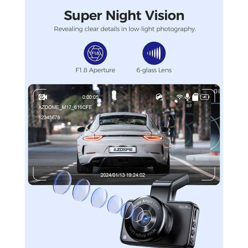 Cam AZDOME Dash M17 1080P Front Cam Built-In ADAS GPS Car Camera 24H ...
