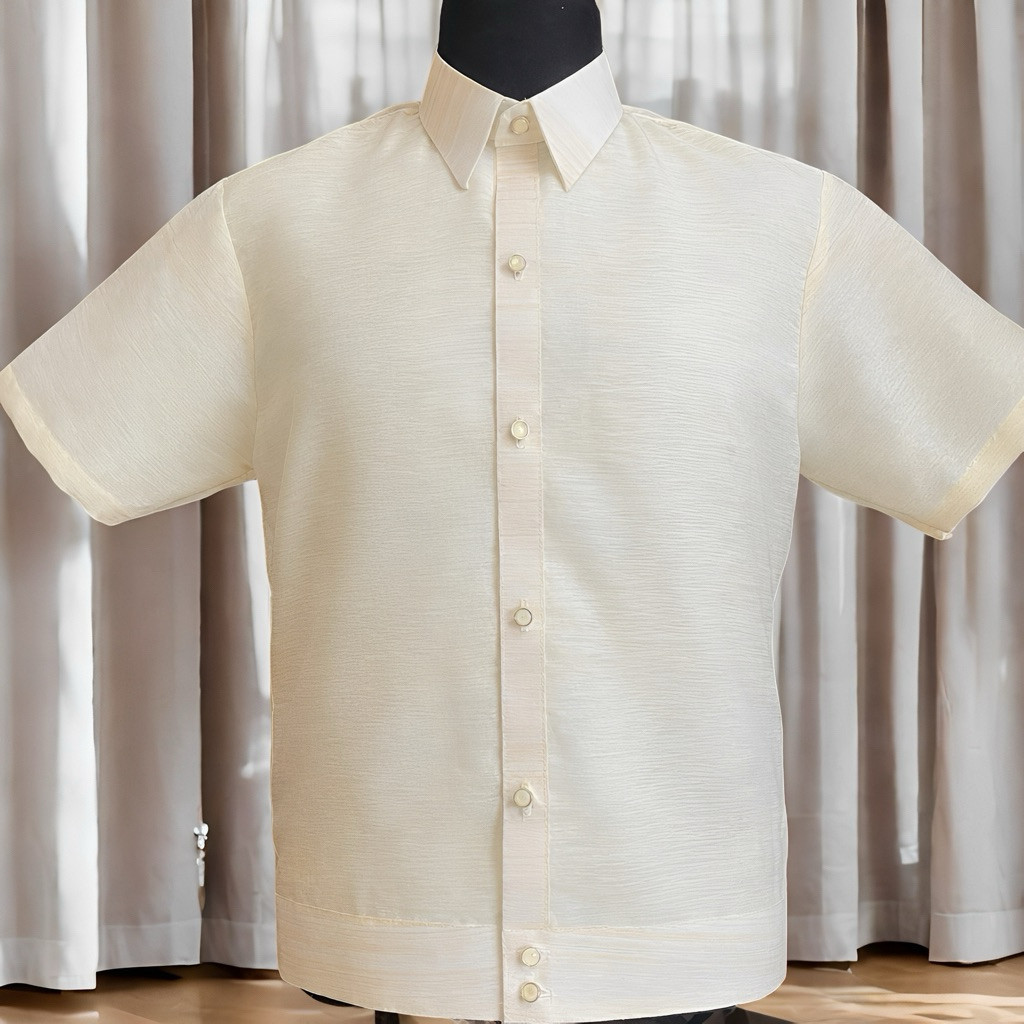 Polo Jacket Barong with Lining. Pinya Jusilyn. Black Cream Beige ...