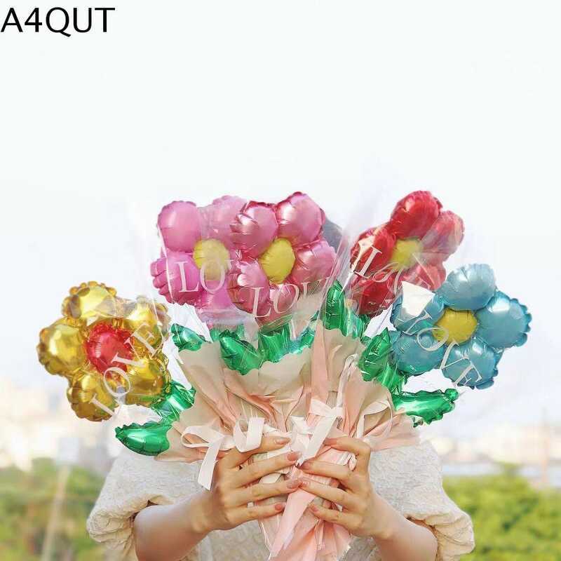 A4qut 10Pcs Romantic Bouquet Set Colorful Aluminum Foil Five Petal Kids ...