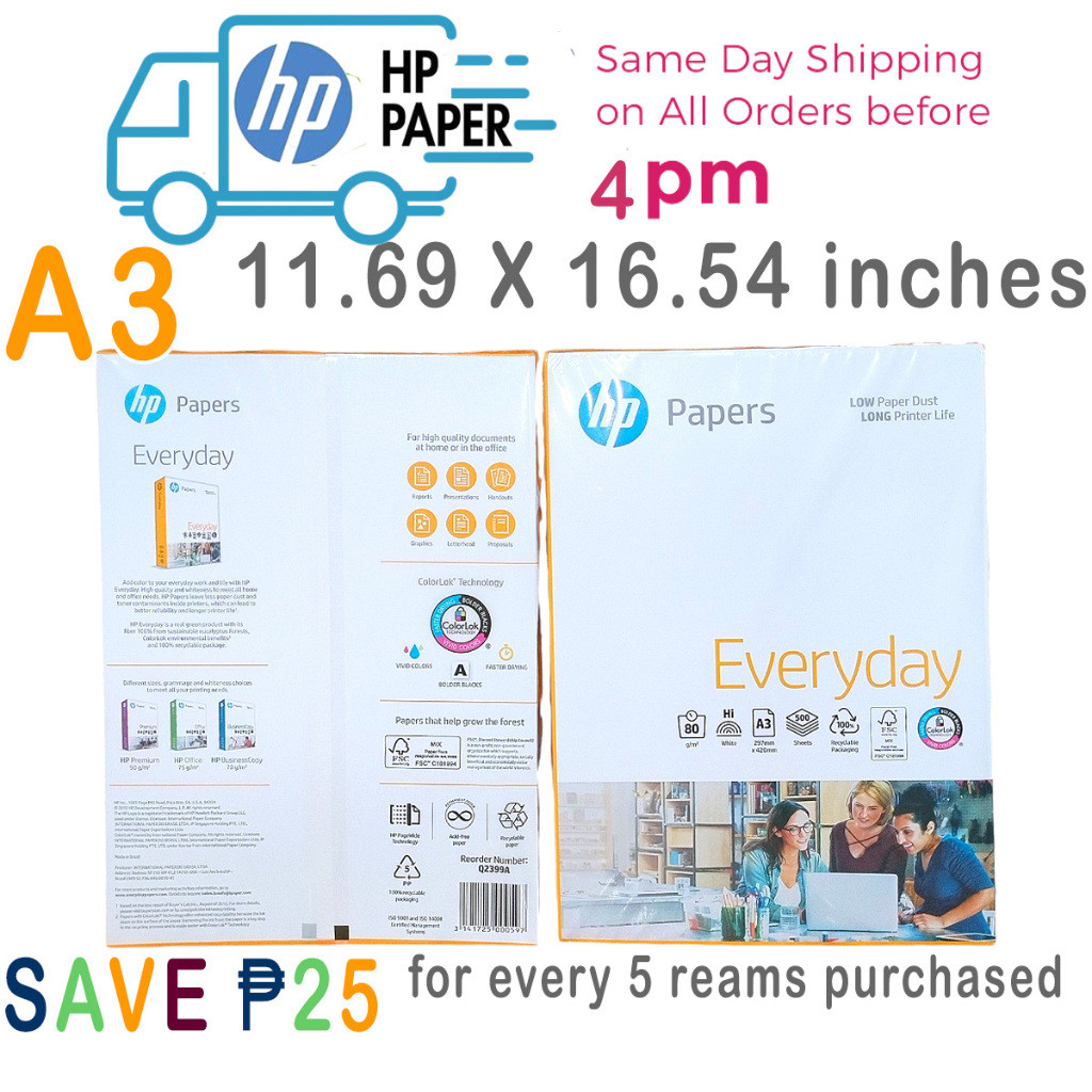 HP Bond Paper A4/A3/Short/Long (80 GSM Substance 24) - Multi-Size Pack ...