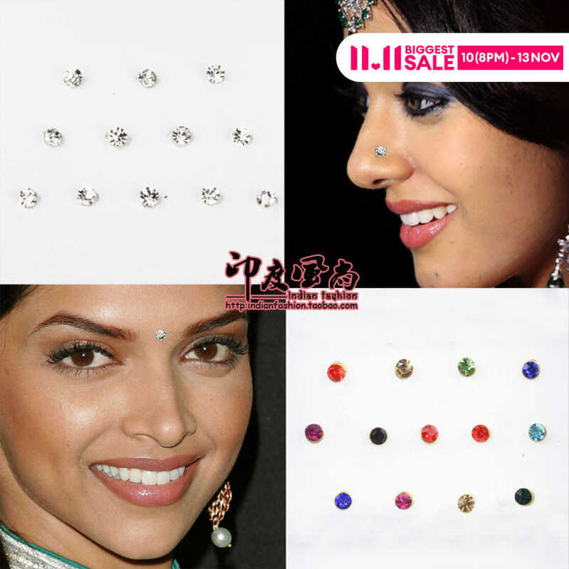 India Import Facial Gem Bindi Nose Stud Nasal Sticker Rhinestone Silver ...