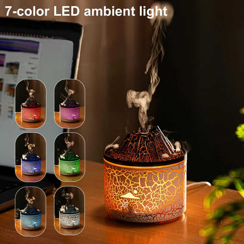 300Ml Volcano Aromatherapy Diffuser Essential Oil Lamp Flame Humidifier ...