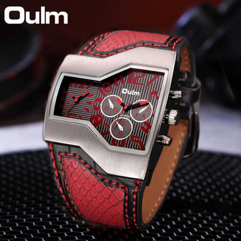 Oulm Unique Dragon Texture Design Men's Watches Two Time Zone Quartz ...