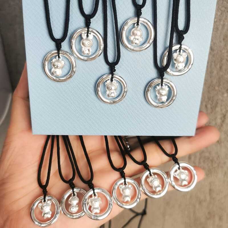 Pure Silver 999 Zodiac Pendant DIY Ping An Fu Plain Circle Necklace ...