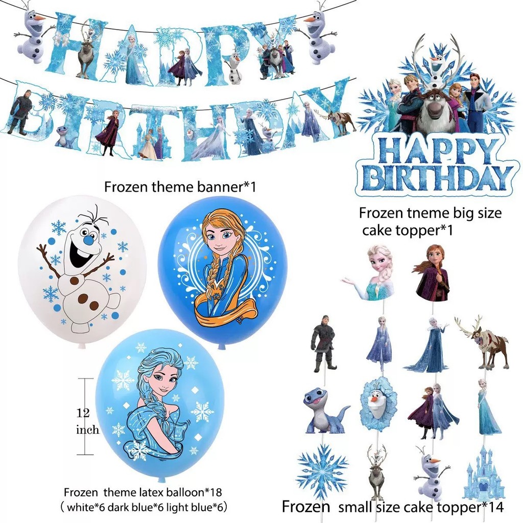 Frozen Elsa Anna Flag Princess Latex Balloon Cake Flag Set Party ...