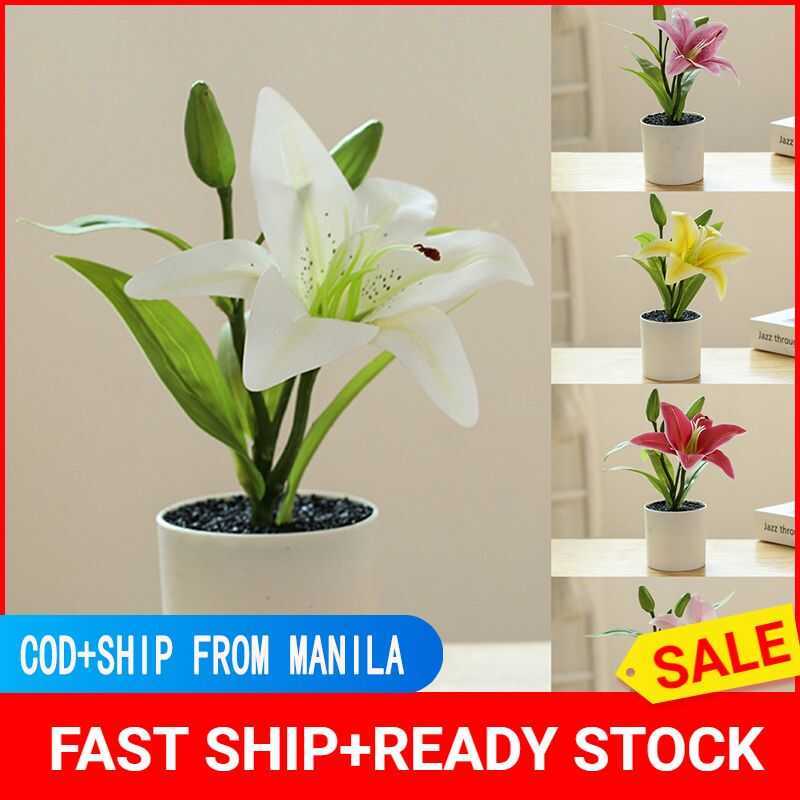 Lily Bonsai Mini Artificial Plants Small Simulated Flower Tree Pot For ...