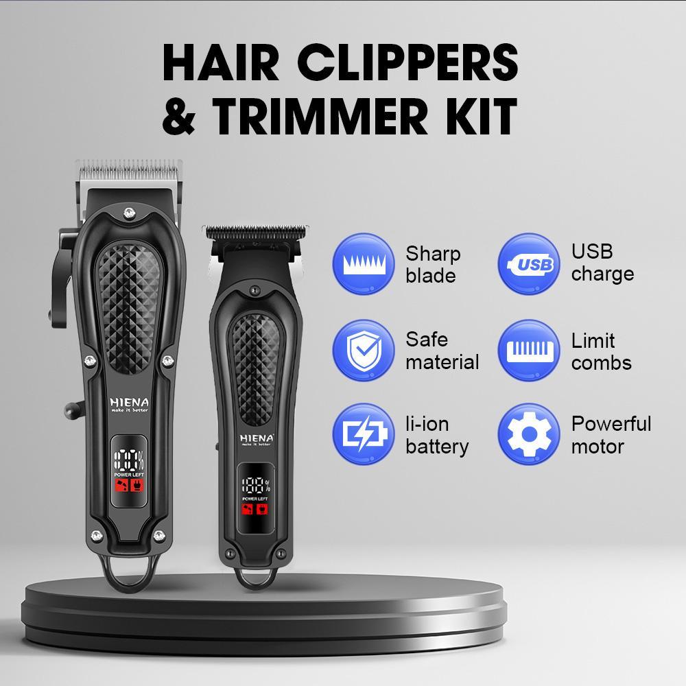 HIENA Professional Hair Clipper Set LCD Display Electric Hair Trimmer ...