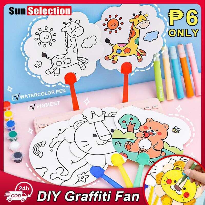 DIY Children Hand-Painted Graffiti Fan Cartoon Fans Kids Gift Arts ...