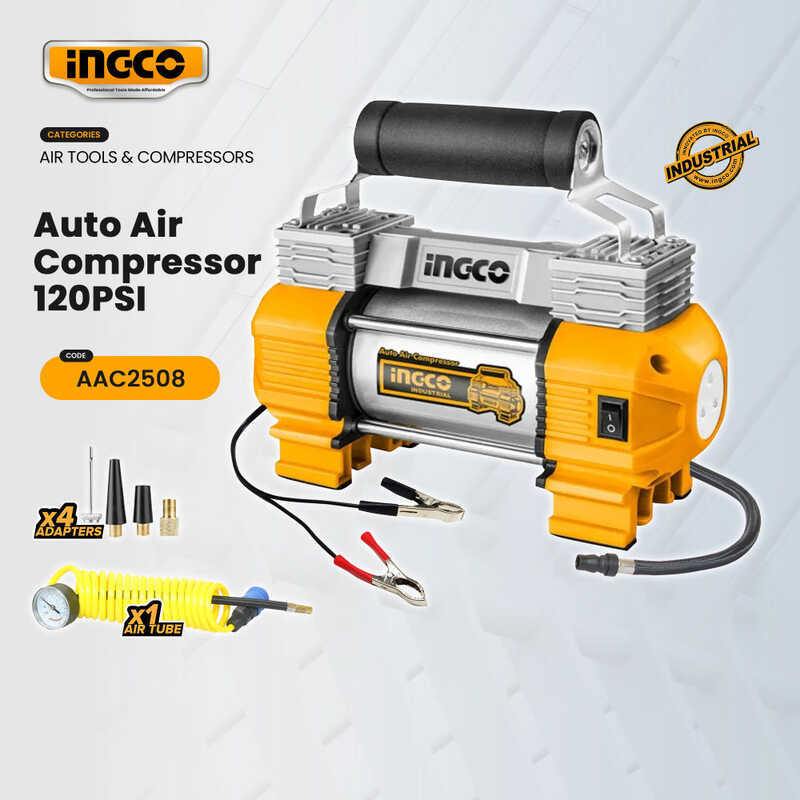 Ingco 12V Industrial Auto Air Compressor Tire Iator 18A 120Psi Aac2508 ...