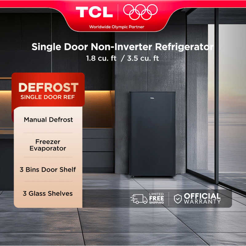 TCL Single-Door Non-Inverter Refrigerator - Black Defrost, With Freezer ...