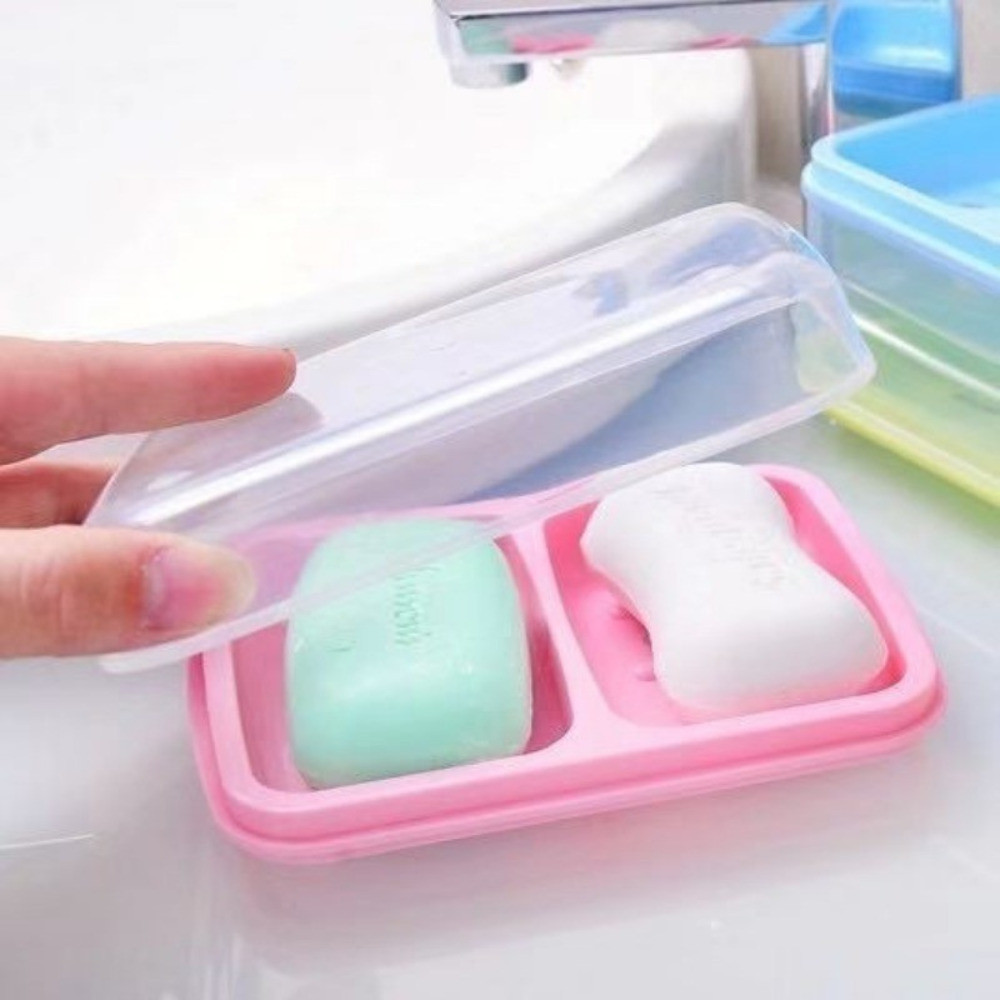 Plastic Soap Box NEW Plastic Soap Box Sealed with Cover Double Grid ...