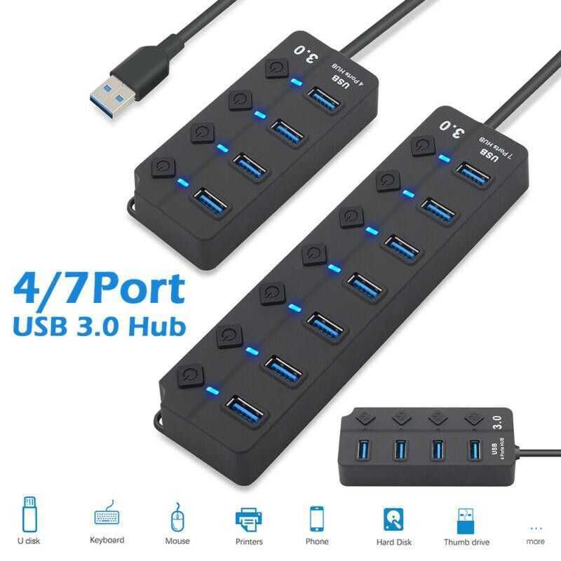 4/7 Ports USB High Speed Expansion 3.0 Hub Independent Switch HUB Line ...